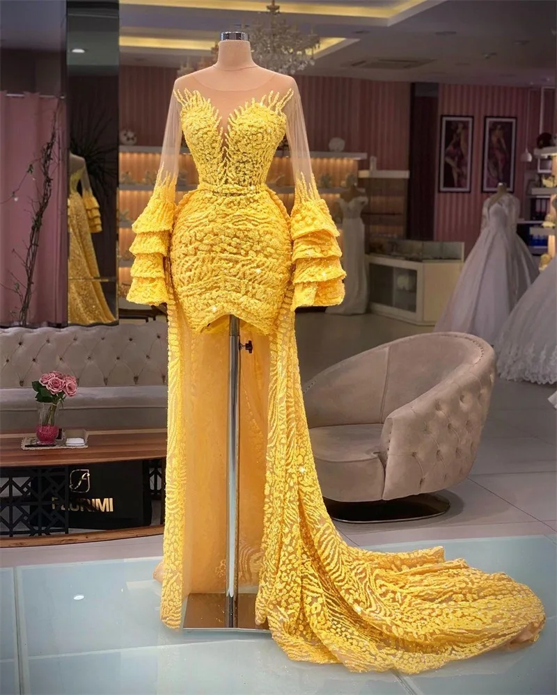 Купить Вечерние платья | Bright Yellow Prom Dresses With Detachable ...