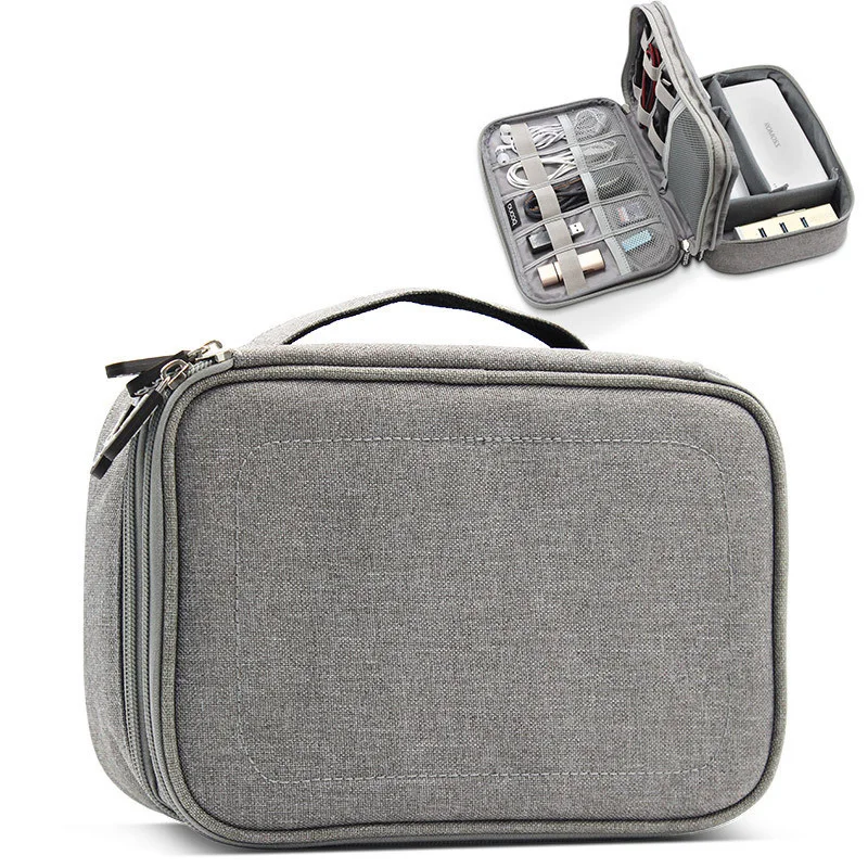Gray Digital Storage Bag Usb Data Cable Organizer Earphone Wire Pen ...