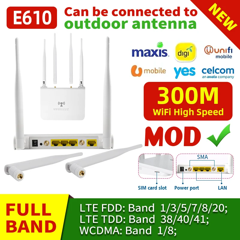 Купить Сети | E610 Wireless CPE LTE Sim Card 4g Wifi Router 300Mbps FDD/TDD Europe Africa Asia ...