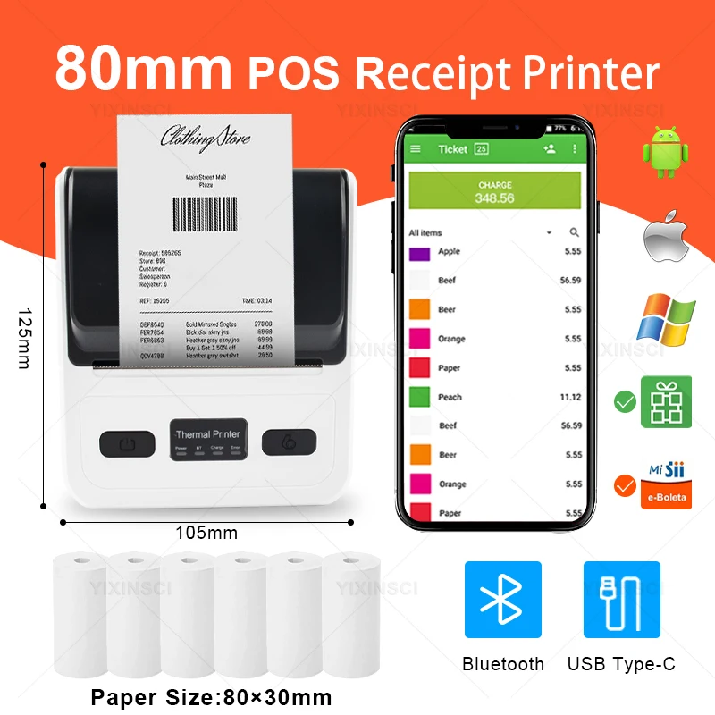 Купить Алиэкспресс | 80mm Bluetooth Android POS Receipt Paper Wireless Portable Thermal Printers ...