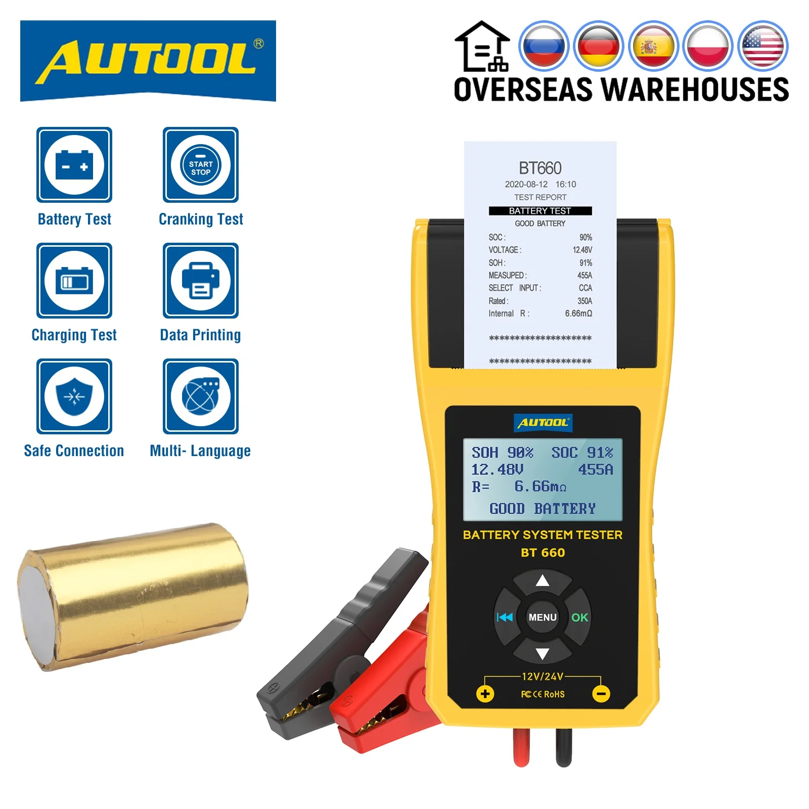 Купить Автомобильные запчасти | AUTOOL BT660 Car Battery Load Tester ...