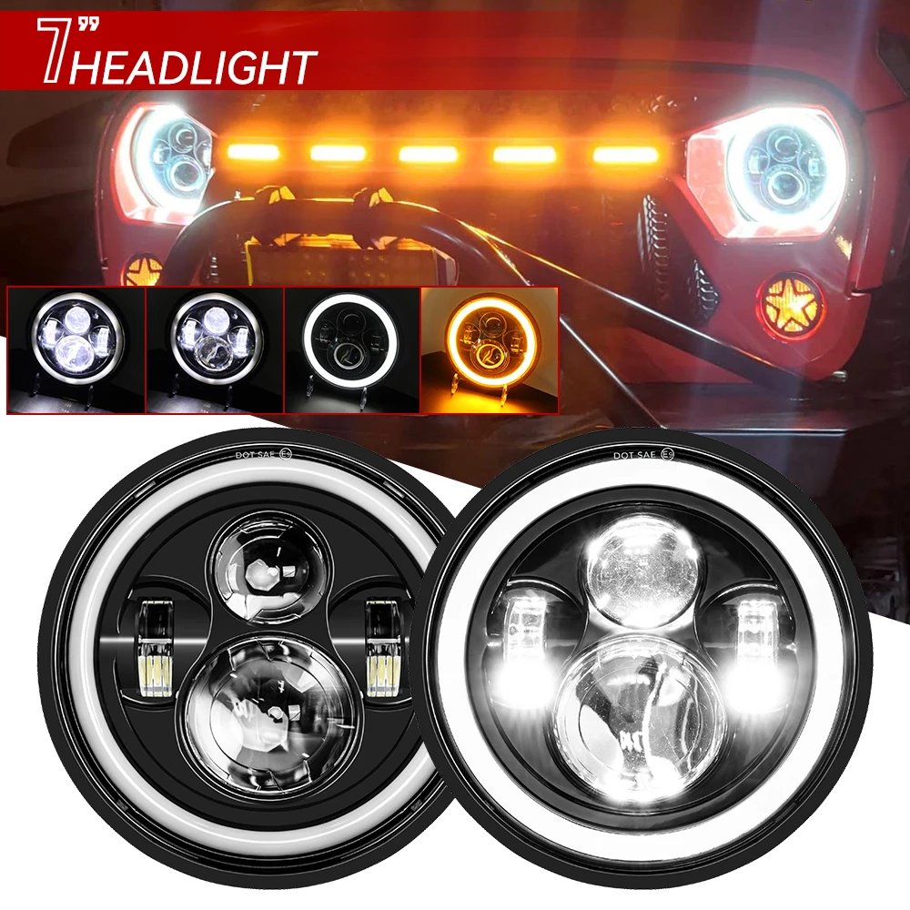 Купить Автомобильные фары | 7 Inch LED Headlight H4 Hi-Lo With Halo ...