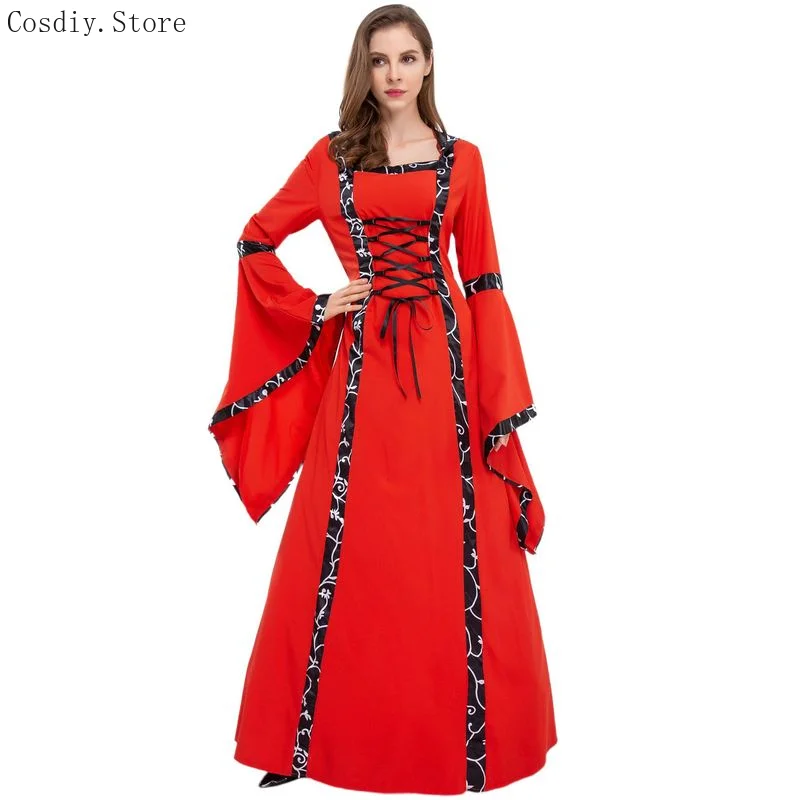 Medieval Renaissance Gown Robe Costume Dark Goth Womens Front Lace Up