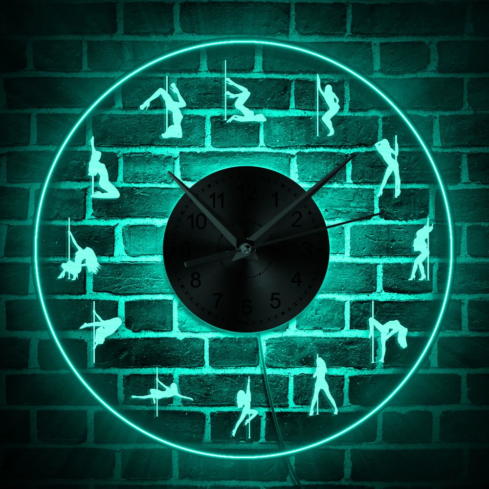 Купить Домашний декор | Pole Dancing LED Lighting Wall Clock Girl ...