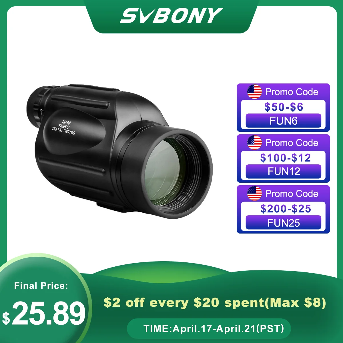 Купить Охота | Svbony Telescope SV49 13x50 Monocular Powerful ...